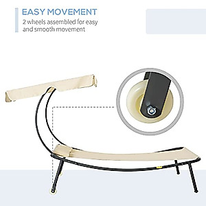 Outsunny Patio Double Chaise Lounge Chair, Outdoor Wheeled Hammock Daybed with Adjustable Canopy and Pillow for Sun Room, Garden, or Poolside, Beige