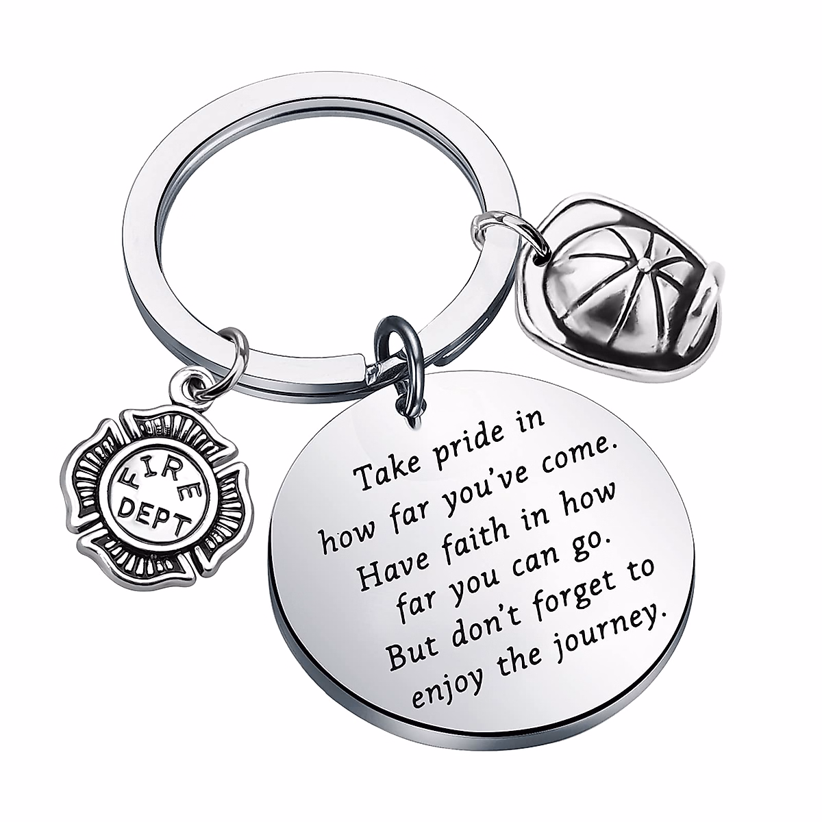 FUSTMW Firefighter Gifts Keychain Fireman Gifts Firefighter Graduation Gifts Take Pride in How Far You Have Come (silver)