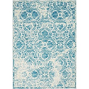 Nourison Jubilant Damask Blue 6' x 9' Area -Rug, Easy -Cleaning, Non Shedding, Bed Room, Living Room, Dining Room, Kitchen (6x9)