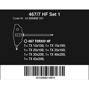 Wera 5023452001 467/7 TORX HF Set 1 Screwdriver Set T-Handle TORX Screwdrivers with Holding Function, 7 Pieces