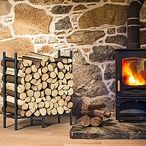 smusei Firewood Rack Outdoor Indoor 4Ft Heavy Duty Log Holder Adjustable Firewood Storage Rack Stand for Fireplace, Porches, Patios, 4Ft