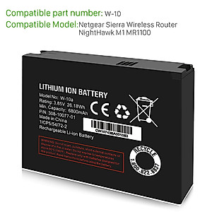 W-10a Battery, 6800mAh High Capacity Li-ion Replacement Battery for MR1100 AT&T Nighthawk M1 LTE Mobile Hotspot Route