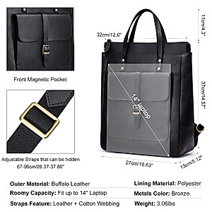 S-ZONE Women Genuine Leather Backpack Purse Bundle with Retro Bucket Tote Handbag Distressed Shoulder Bag