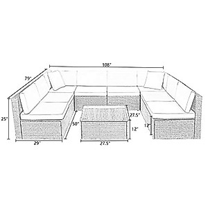 Devoko 9 Pieces Outdoor Sectional Sofa All-Weather Patio Furniture Sets Manual Weaving Wicker Rattan Patio Conversation Sets with Cushion and Glass Table (Brown)