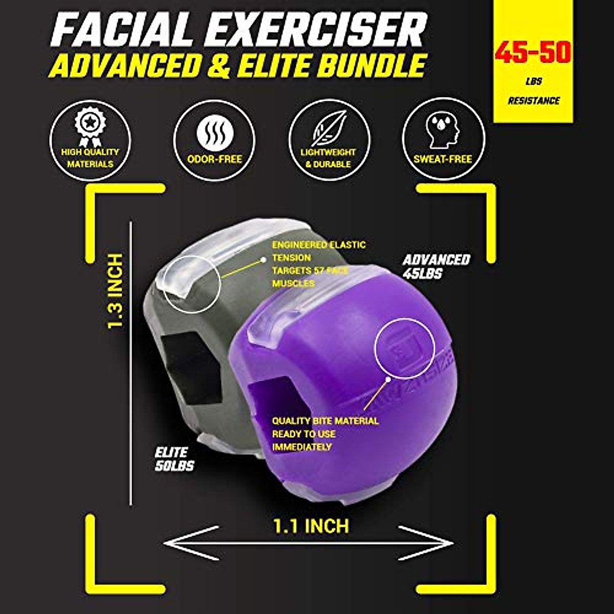 Jawzrsize Pop N Go and Custom Fit Jaw Enhancer Bundles- Jaw, Face, and Neck Exerciser and Toner (Custom Fit Advanced & Elite Bundle, Purple & Green)