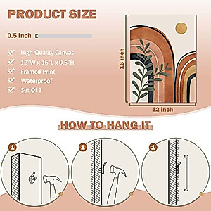 Minimalist Boho Wall Art Set of 3, Abstract Wall Art Mid-Century Modern Art Print, Neutral Geometric Canvas Artwork Posters for Living Room, Bedroom, Bathroom, Gallery, Boho Room Decor 12"x16", Framed