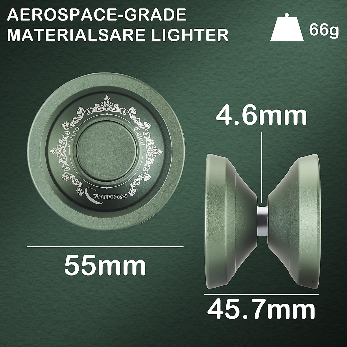 WATIEOBOO Yoyo Professional, Metal Unresponsive Yoyo for Kids Beginners, Adults Intermediate-Advanced Players with Glove and 10 Replacement Yoyos Strings(N Army Green)