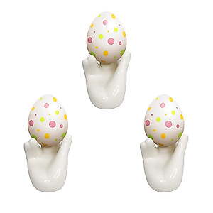3Pcs Easter Egg Cups Easter Decorations Creative Hand Shaped Easter Egg Holders for Display White Porcelain Egg Cups Ceramic Egg Holders Easter Egg Stand Easter Egg Display Stand for Hard Boiled Eggs