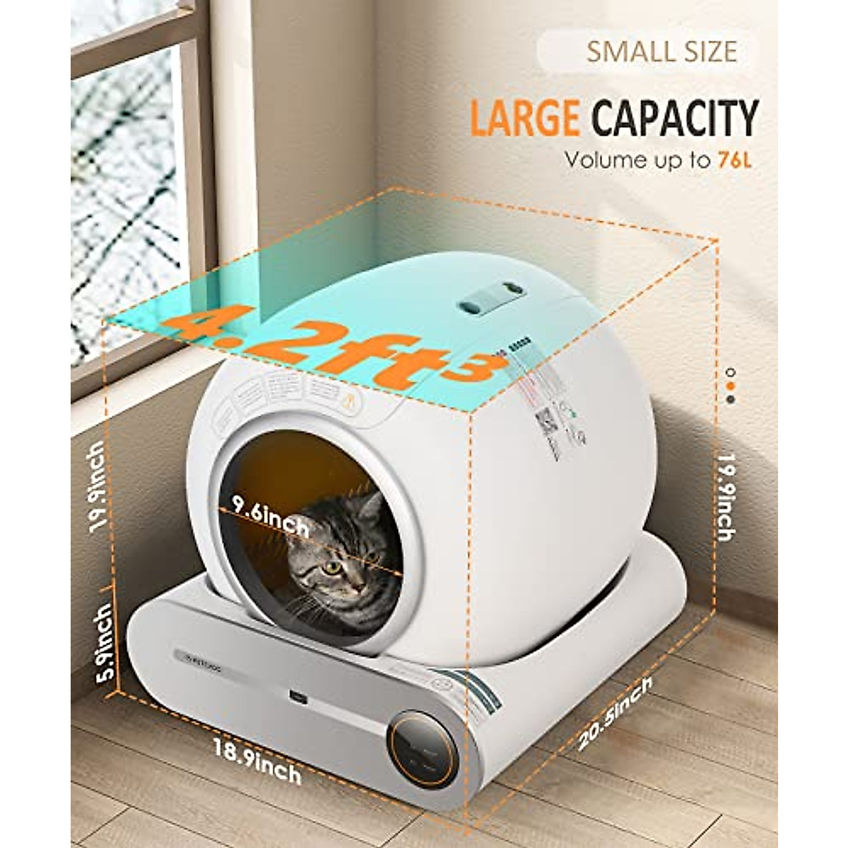Self-Cleaning Cat Litter Box, Automatic Cat Litter Box PETCADO 24H for No Scooping with APP Control, Odor Removal, Safe Lock, Litter Mat, Quiet for Multiple Cats and All Kinds of Clumping Cat Litter