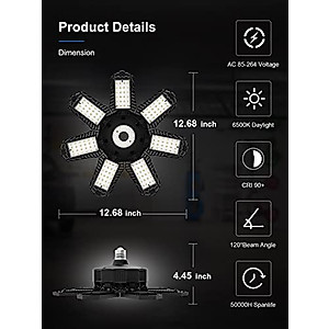 SEOBIOG 8-Pack LED Garage Lights, Ultra Bright 250W 25000LM Garage Lights Ceiling LED, 6500K Daylight Shop Light w/ 7 Panels, Light Bulbs for Garage, Workshop, Warehouse, Barn