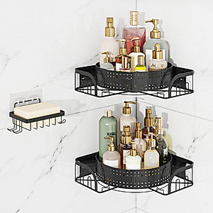 NADAMOO Rotating Corner Shower Caddy, 2 Pack 360° Rotate Turntable Shower Organizer Shelf with Soap Holder，Adhesive Stainless Steel Storage Rack for Bathroom and Kitchen