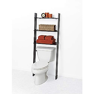 Zenna Home Leaning Wood Ladder-Style Bathroom Spacesaver Storage Shelves, Espresso