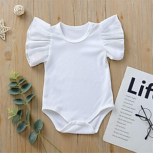 iddolaka Newborn Infant Baby Girl Solid Ruffle Romper Bodysuit Jumpsuit Casual Clothes One Piece Outfit (White, 6-12M)