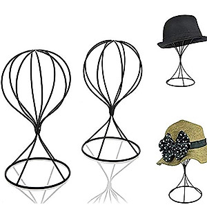 Mydio 2 Pieces Modern Metal Hat Stands Durable Stable Metal Hat Cap Rack Wigs Holder, Metal (black)