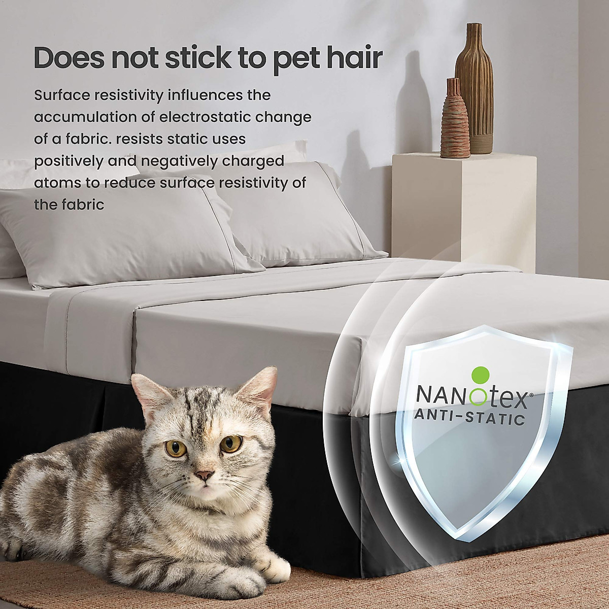 SLEEP ZONE Pleated Bed Skirts King Size, 15 inch Tailored Drop Easy Fit Bedskirt, Anti-Static, Fade Resistant (King, Black)