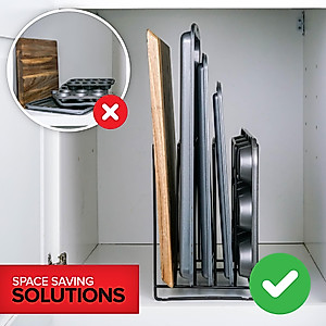 Stock Your Home Black (2 Pack) Extra Tall Steel Baking Pan Organizer Rack for Cabinet Storage or Kitchen Counter, Cookie Baking Sheet Organizer with Dividers, Muffin Tin and Cutting Board Holder