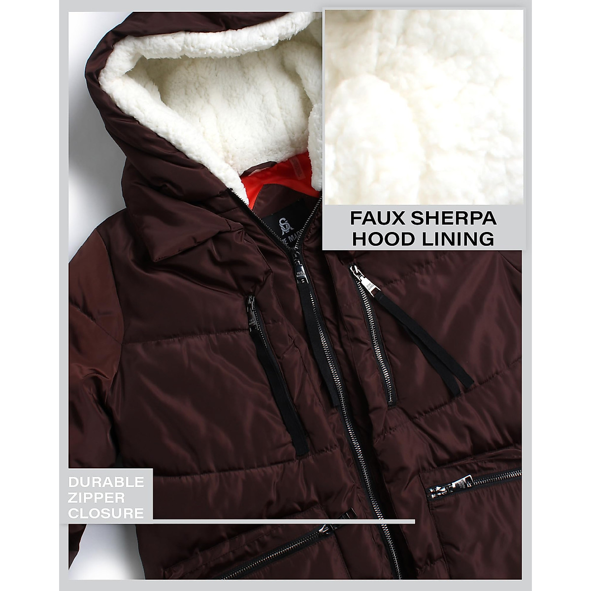 Steve Madden Women's Long Parka - Insulated Quilted Puffer Winter Coat for Women with Faux Sherpa Hood (Sizes: S-XL), Size Medium, Brown