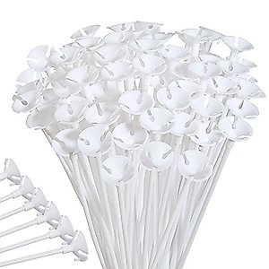 PP OPOUNT Upgraded Version 100 Pieces White Plastic Balloon Sticks Holders and Cups for Christmas Decoration Party and Wedding Decoration