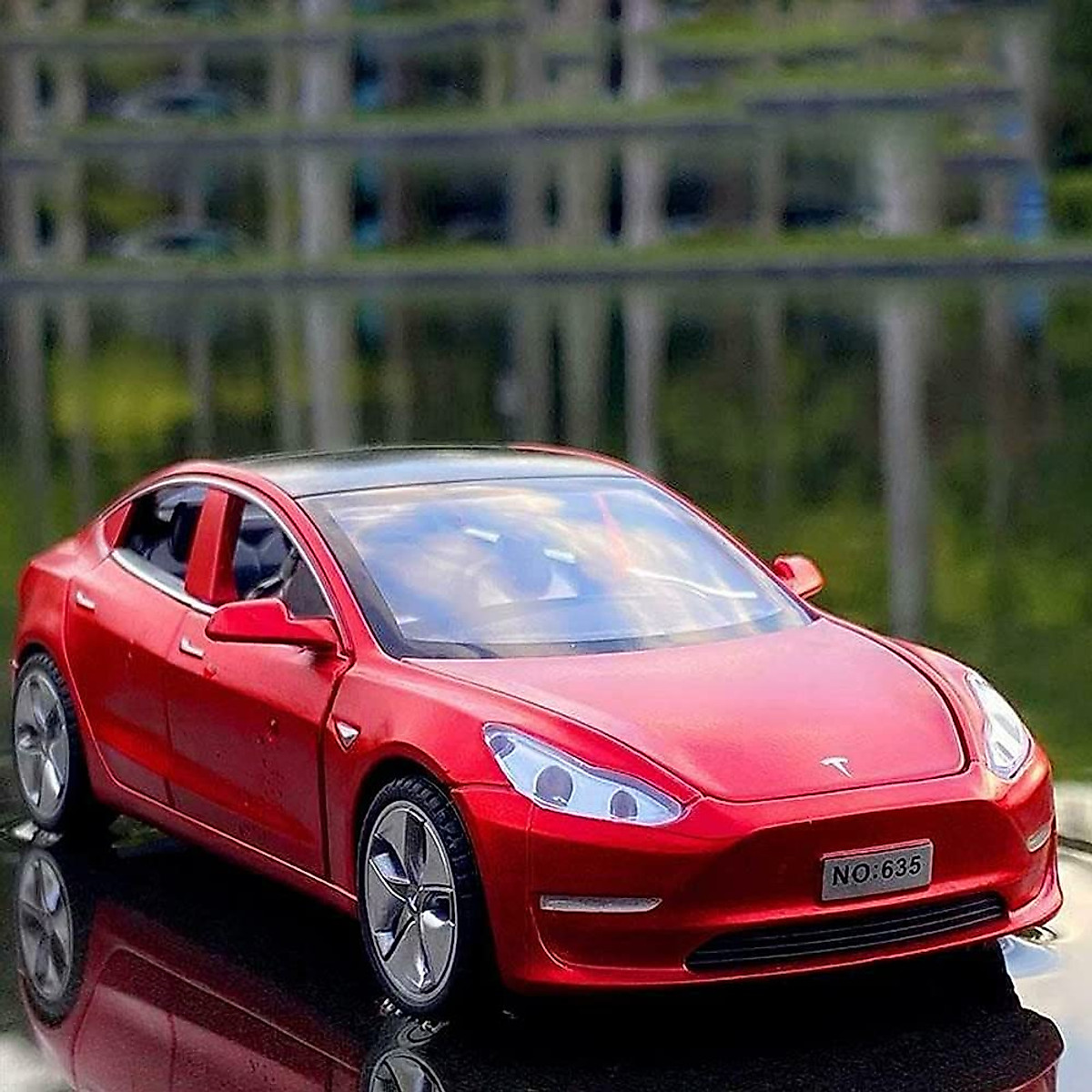 Car Model 3 1:32 Scale Alloy diecast Pull Back Electronic Toys with Lights and Sound, Mini Vehicles Toys for Kids Gift Tesla Car Lovers (Red)