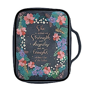 Dolyues Bible Cover Case for Women Female with She is Clothed with Strength and Dignity Pattern for Protection Bible Book with Handles