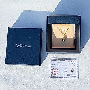 mihiarii Tahitian Black Pearl Necklace 18K Real Solid Yellow Gold Pendant 12MM Tahiti Natural Pearl Necklaces Birthday Anniversary Mothers Day Valentines Day Christmas Gifts for Mom Her Women