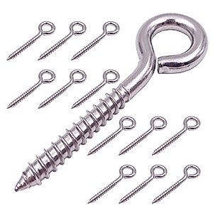 ZUSFUL 12-Pack 304 Stainless Steel Screw Eyes, Heavy Duty Screw in Eye Hooks Ring for Yoga, Swing Chair, Indoor & Outdoor, Self Tapping, 3.2"