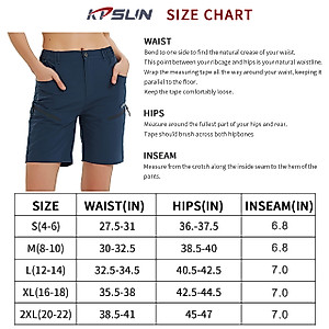 KPSUN Womens Quick Dry Bermuda Hiking Shorts Stretch Active Golf Cargo Shorts Water Resistant Zipped Pockets,Navy,L