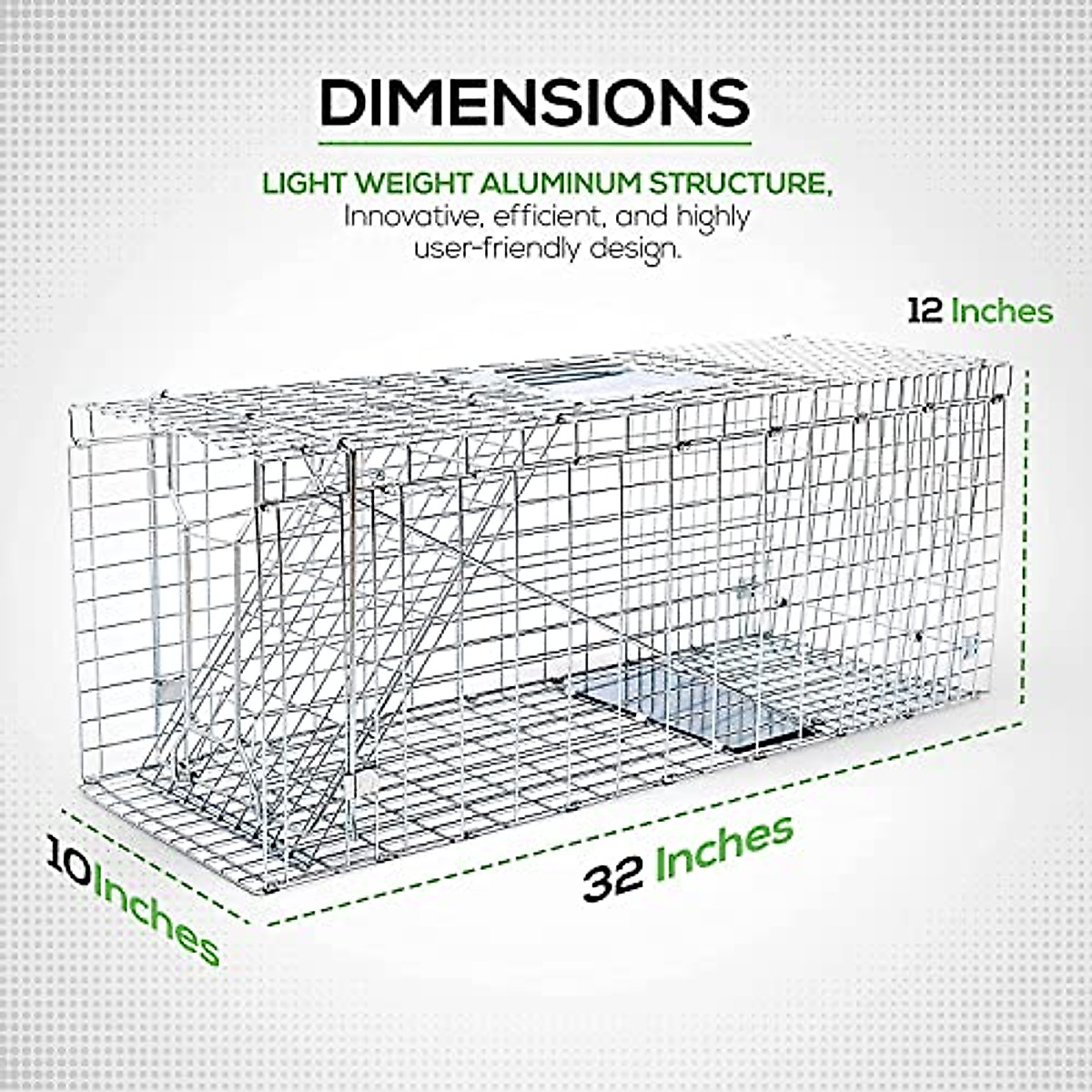 SAFETRAP Large Cage Trap for Live Animals + Bite Proof Gloves - 32" One-Door Humane Live Cage - Heavy Duty Animal Trap - Ideal to Catch & Release Raccoon, Chipmunk, Rabbit, Groundhog, Cat