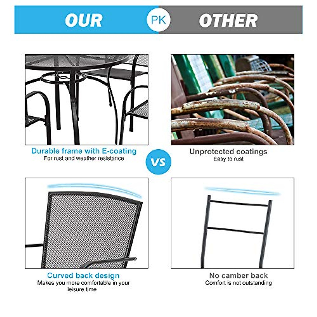 AECOJOY 5 Piece Outdoor Table and Chair, Patio Outdoor Dining Set with 1.73" Umbrella Hole, Patio Table and Chair Set of 4 for Garden,Bistro,Deck