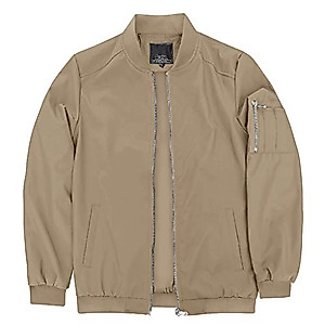 CRYSULLY Mens Autumn Casual Coat Sport Zip Outerwear Windproof Thin Bomber Jackets Khaki