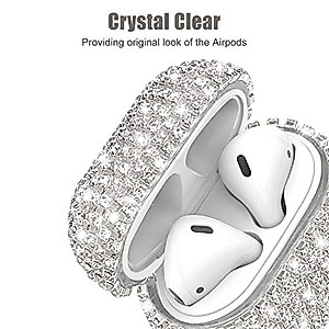 Gdrtwwh Diamond Airpods Case Cover Protective Airpods Charging Cases Hard Carrying Case Accessories for Apple Airpods 2 & 1 (Silver)
