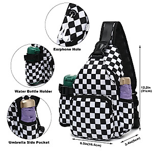 Xunteny Checkered Sling Bag Backpack for Women, Small Chest Bag Crossbody Shoulder Bags for School Traveling Hiking Cycling