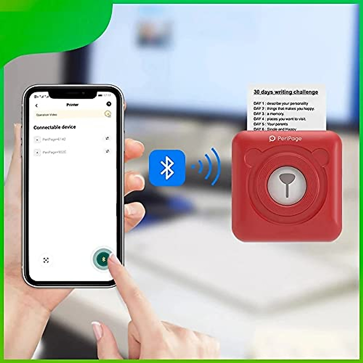 Mini Thermal Photo Printer, Wireless Picture Label Memo Receipt Paper Printer with Bluetooth 203DPI, Suitable for Android iOS Window (Red)