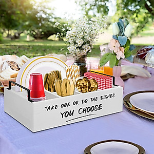 Ameuphercy Wood Utensil Holder for Kitchen Counter - Organizer for Plates, Cups, Forks, Spoons, Napkins - Dispenser and Dish Holder for Weddings, BBQs