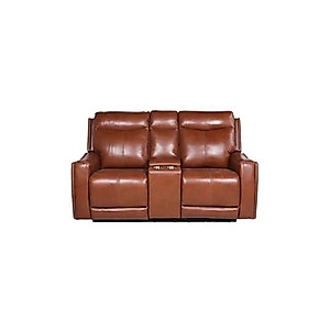 Steve Silver Natalia Power Reclining Loveseat-Top-Grain, Articulating Headrest, USB Charging, Coach Color Love Seats, 72.5" L x 39" W x 42" H, Caramel Leather