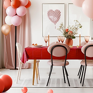 2pcs Red Foil Tablecloth 54*72 Inch Plastic Christmas Carnival Birthday Party Table Cloths Disposable Waterproof Table Cover for Graduation Anniversary Wedding Baby Shower Bridal Party Supplies