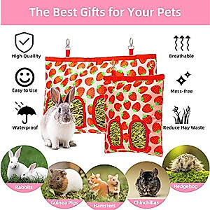 Terossy 2PCs Large Capacity Hay Feeder Rabbit, Mess-free Hanging Hay Feeder for Guinea Pigs, Hay Bag for Rabbits Bunny Chinchilla Hamster, Chew Proof Waste-free, 2Holes+4Holes, 9.8x11.4+11.8x18.5 Inch