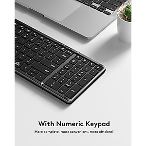 Samsers Foldable Bluetooth Keyboard With Numeric Keypad, Full-Size Wireless Folding PU Leather, Portable Travel for iOS Android Windows Mac OS, Support 3 Device(BT5.1 x 3)