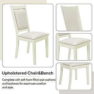 LUMISOL Rustic Solid Wood Dining Room Table Set for 6 Persons Farmhouse 6 Piece Kitchen Dining Table Set with 4 Chairs and 1 Bench Rectangular Dining Set for Living Room