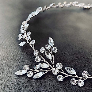 EARENT Bride Wedding Crystal Hair Vine Bridal Long Headband Wedding Hair Piece Rhinestone Hair Accessories for Women and Girls (Silver)