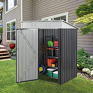 Vongrasig 5 x 3 x 6 FT Outdoor Storage Shed Clearance with Lockable Door Metal Garden Shed Steel Anti-Corrosion Storage House Waterproof Tool Shed for Backyard Patio, Lawn and Garden (Dark Gray)