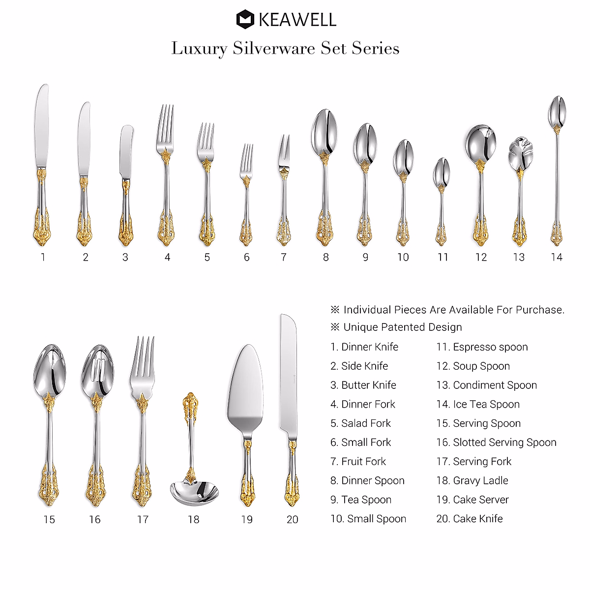 KEAWELL Gorgeous 6.9" Butter Spreader, 18/10 Stainless Steel, Set of 4, Gold Accent Butter Knife