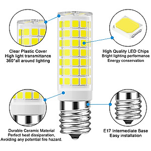 TAIYALOO LED Microwave Light Bulbs Under Hood 60W Equivalent, E17 LED Bulb Dimmable for Range Hood, Refrigerator, 7W 630 Lumens, LED Appliance Light Bulb Over Stove, Daylight White 6000K, 2 Pack