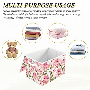 xigua Rose Storage Bin with Lids Larger Collapsible Decorative Cube Storage Bins with Handles Divider for Bedroom Closet Living Room