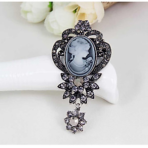 Ezing Vintage Princess Frame Crystal Cameo Brooches Pins Set for Women (C)