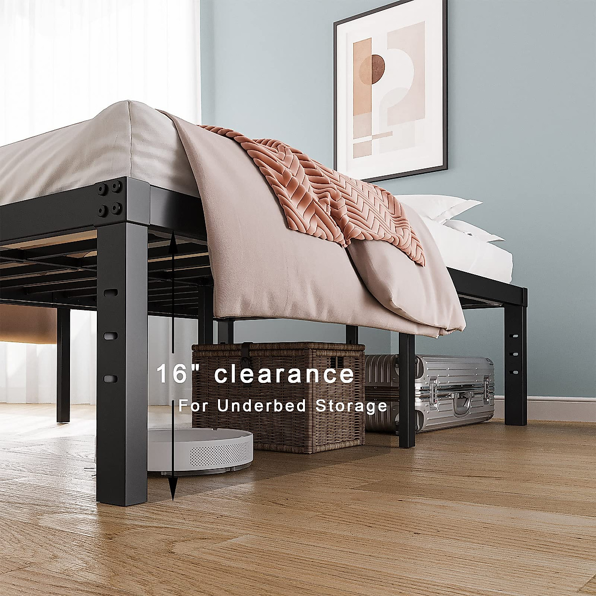 Neslime 18 Inch High California King Bed Frames No Box Spring Needed, Tall Heavy Duty Metal Platform Cal King Bed Frame for Heavy People with Steel Slat, Easy Assembly, Noise Free, Black