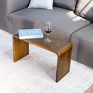 COZYMATIC Carlisha C-Shaped End Table Sofa Table Coffee Table Solid Wood Frame for Living Room Side Table for Bedroom, Walnut Brown