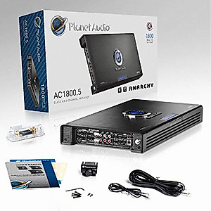 Planet Audio AC1800.5 5 Channel Car Amplifier - 1800 Watts, Full Range, Class A/B, 2-4 Ohm Stable, Mosfet Power Supply, Bridgeable