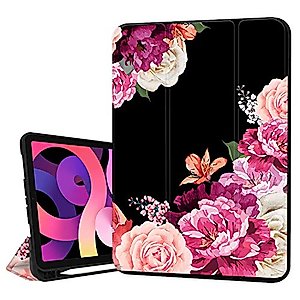 Hepix iPad Air 5th Generation 2022 Pink Purple Flower iPad 10.9 inch Air 4th Generation Case with Pencil Holder 2020, Floral iPad Air 5 Cover for Women, Auto Sleep Wake for A2072 A2316 A2324 A2325