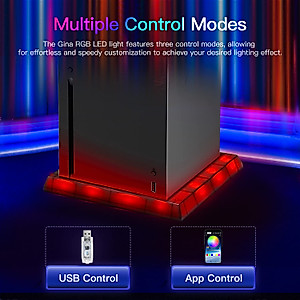 Gina LED Light Cooling Stand for Xbox Series X/S Console Accessories, 5050 Chip RGB LED Strip Vertical Stand, 12 Colors 300 Effects, DIY Multi-Colour Light by App Control, Music Sync, Heat Dissipation